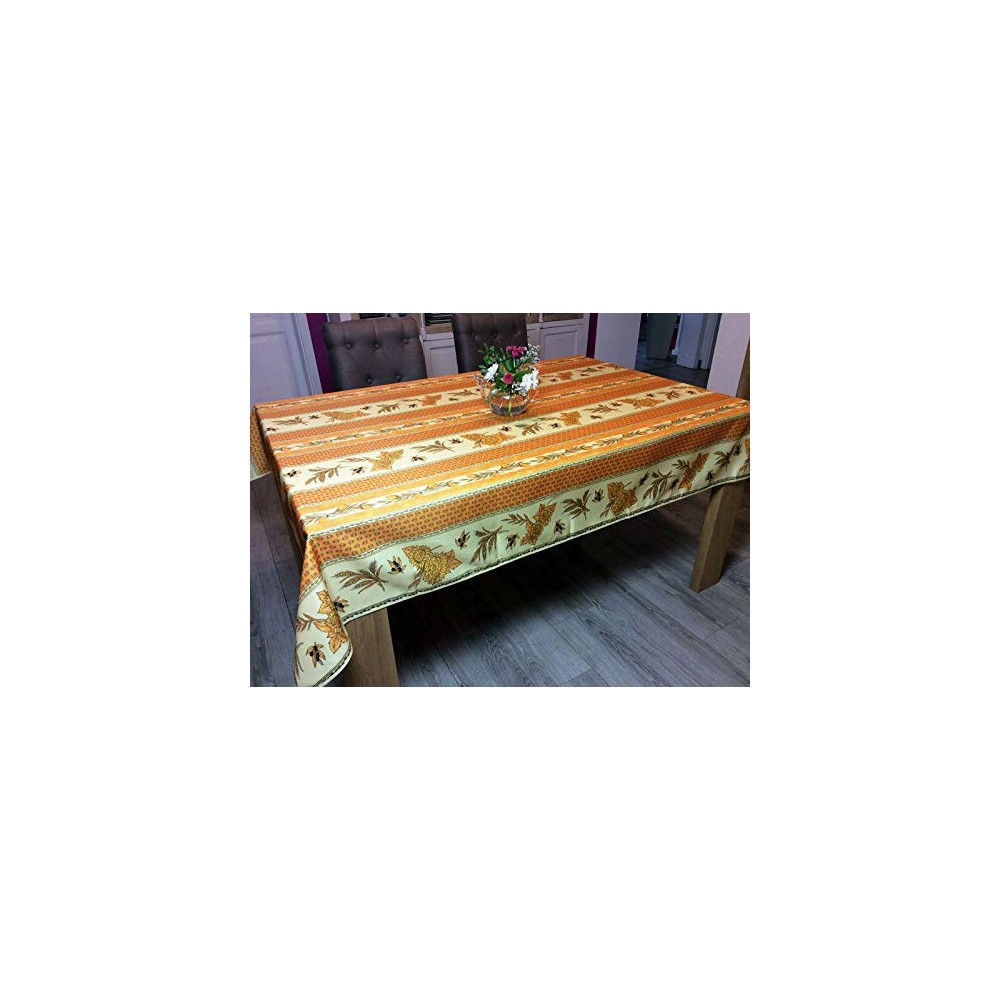 Nappe Provençale Rectangle Anti-tâche 150 x 240 cm Tournesol Abeille Jaune